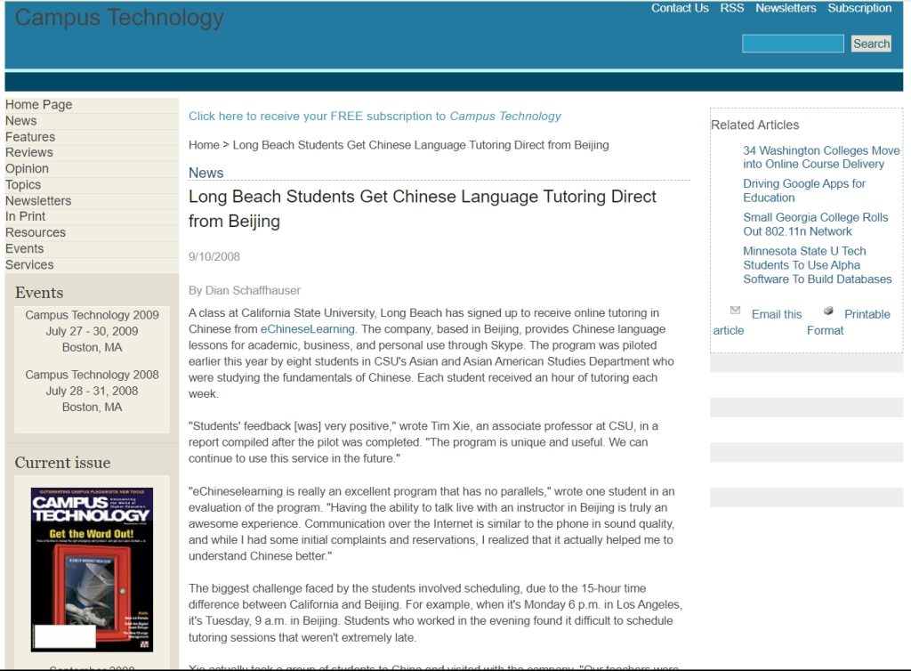 Long Beach Students Get Chinese Language Tutoring Direct from Beijing